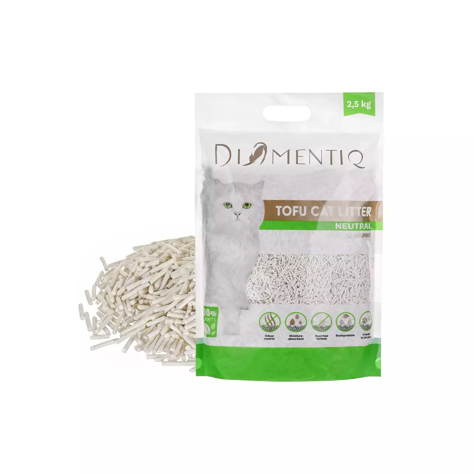 Clumping tofu cat litter DIAMENTIQ Neutral 2.5 kg | AiO.lv