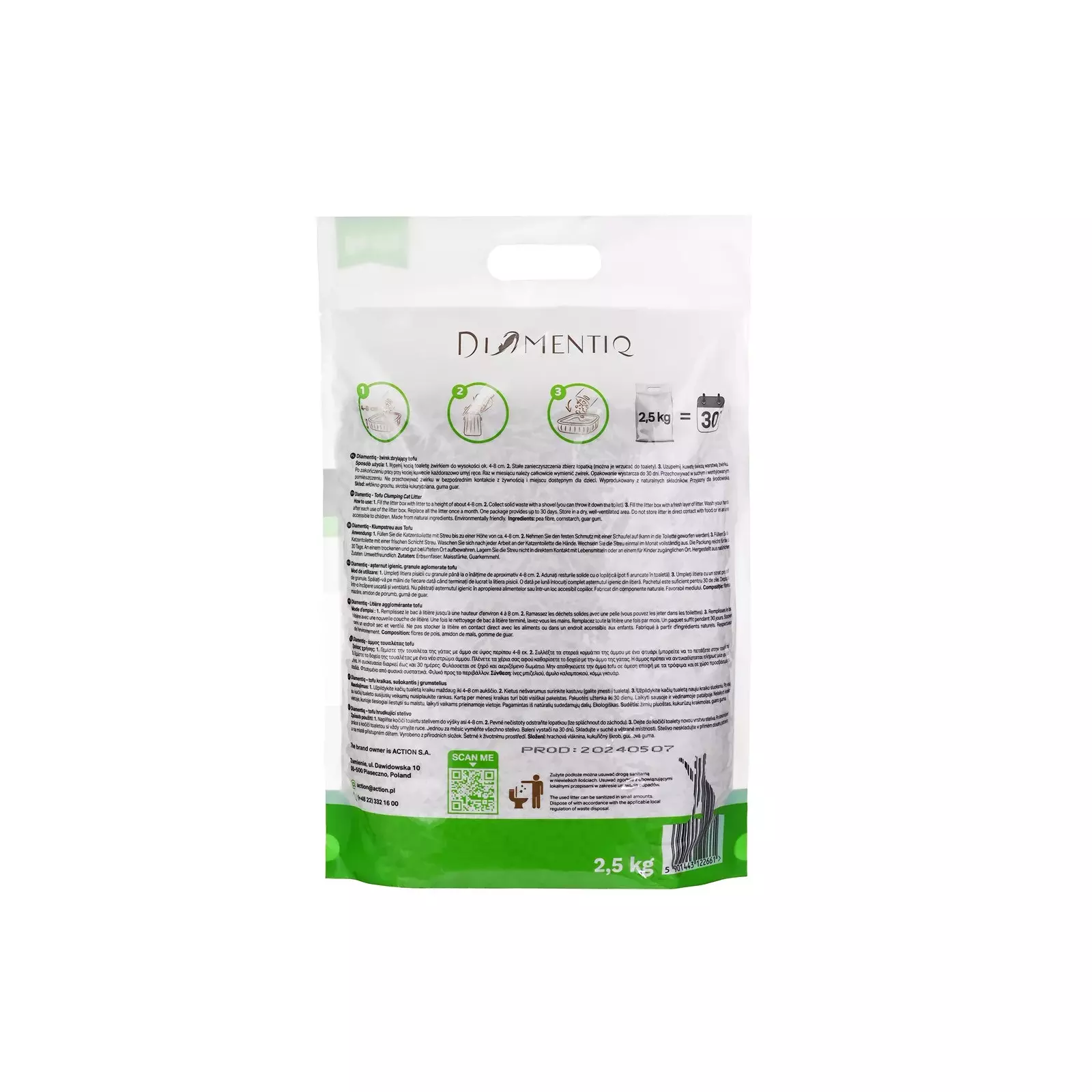 Clumping tofu cat litter DIAMENTIQ Neutral 2.5 kg | AiO.lv