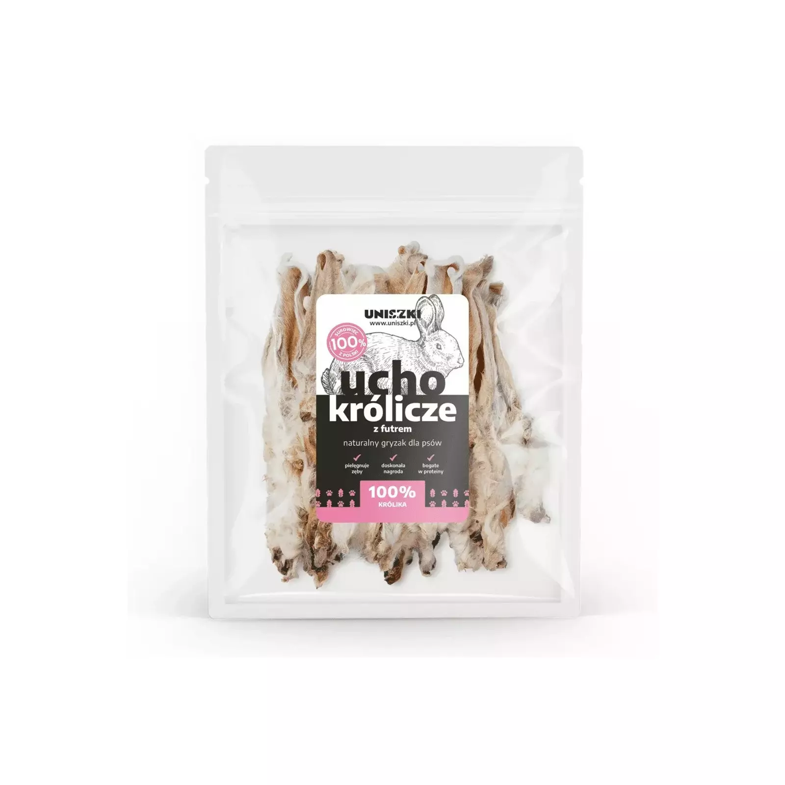 UNISZKI Rabbit ear with fur — 20 pcs dog treats | AiO.lv