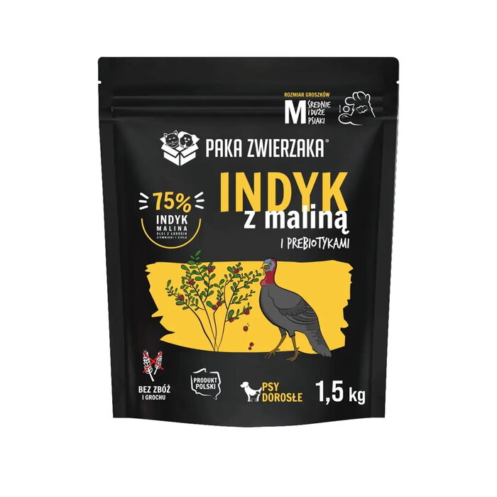 Dry dog food PAKA ZWIERZAKA Turkey with Raspberry M 1.5 kg | AiO.lv