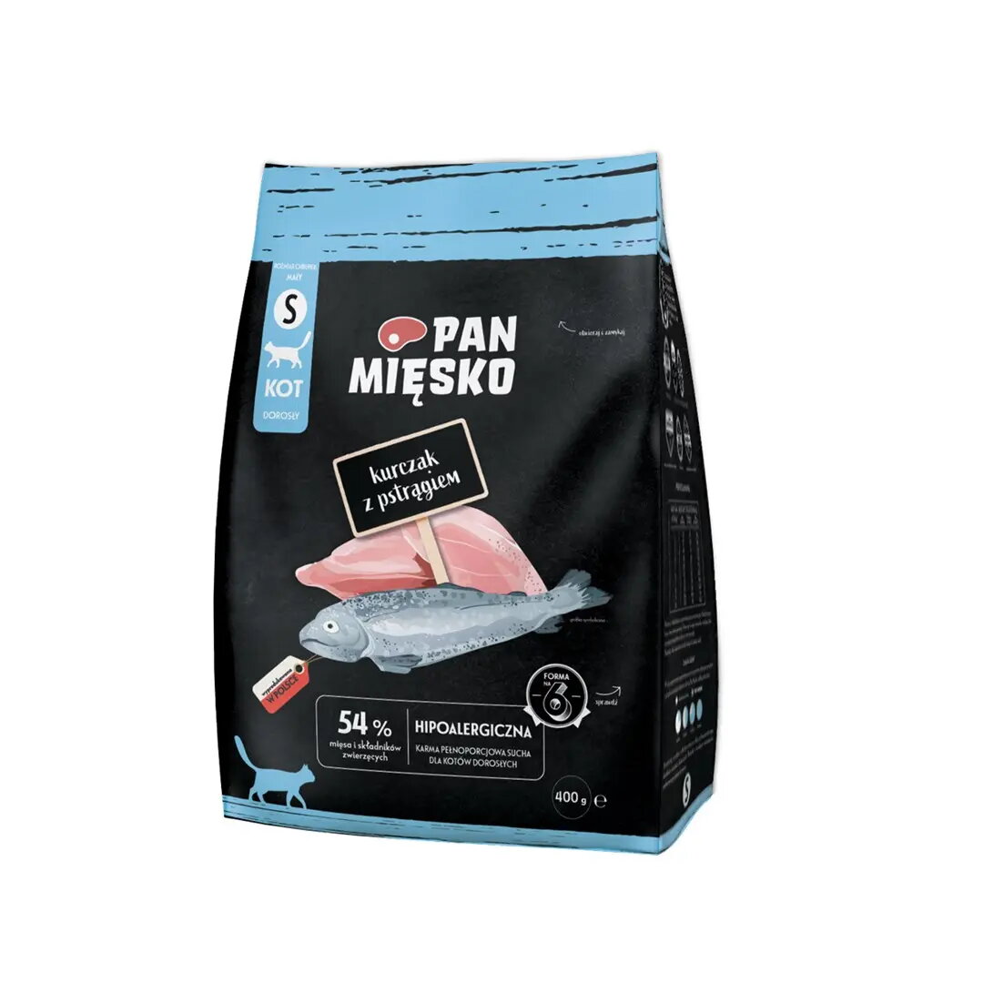 Dry cat food pan miĘsko Chicken with Trout S, 400 g | AiO.lv