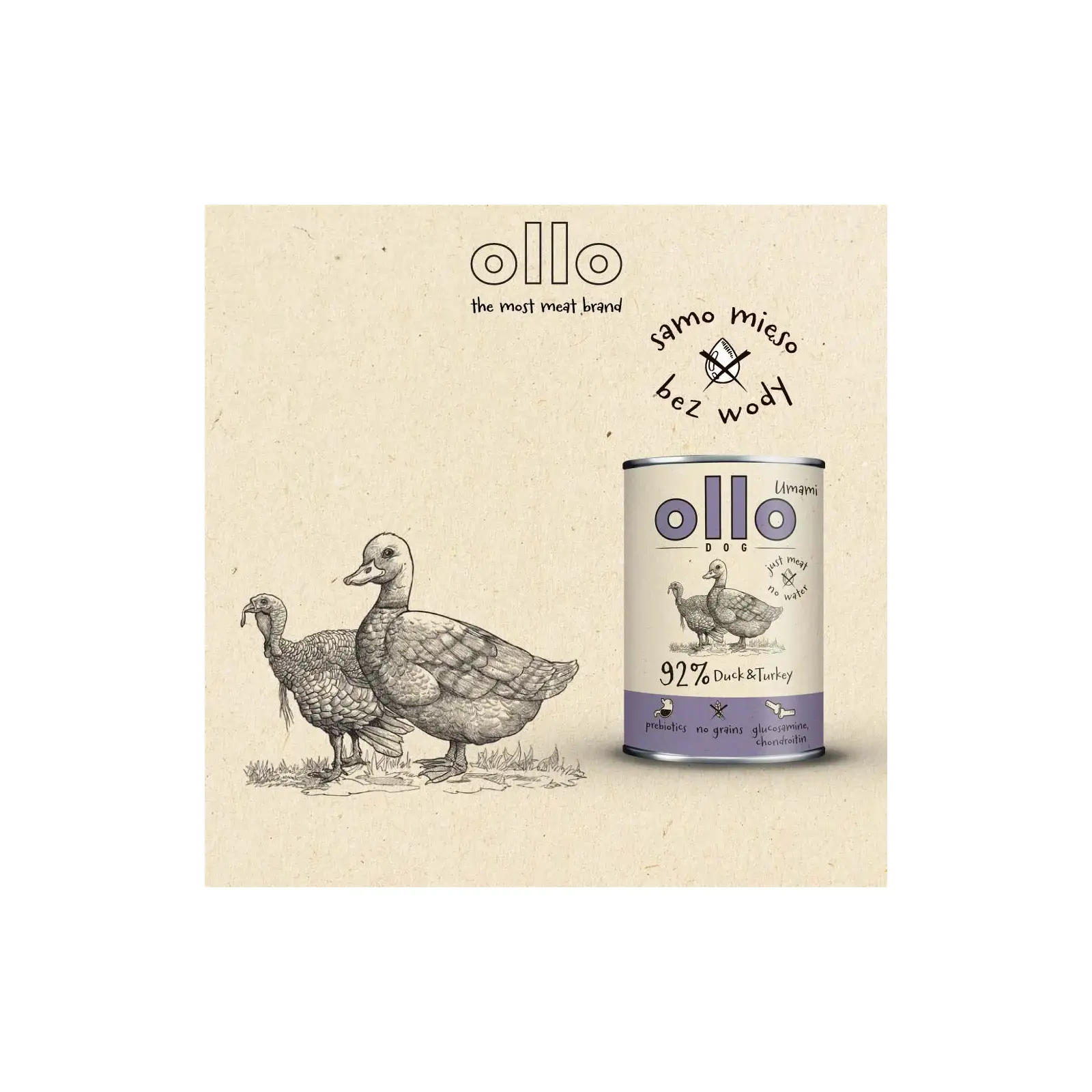 Wet dog food OLLO Umami Duck and Turkey 850 g | AiO.lv