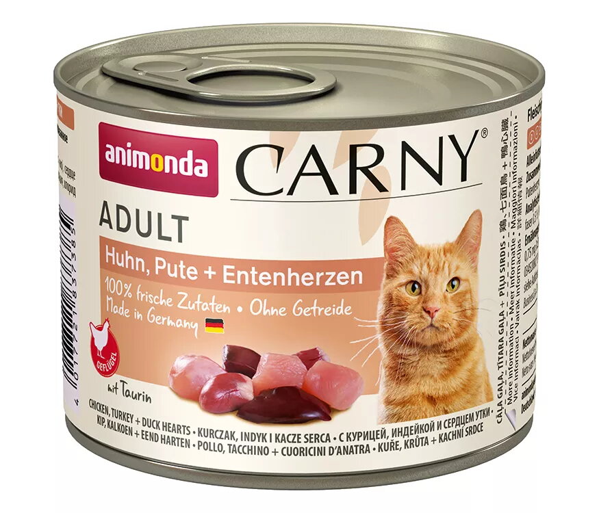 Wet cat food animonda Carny Chicken Turkey Duck Hearts 200 g | AiO.lv